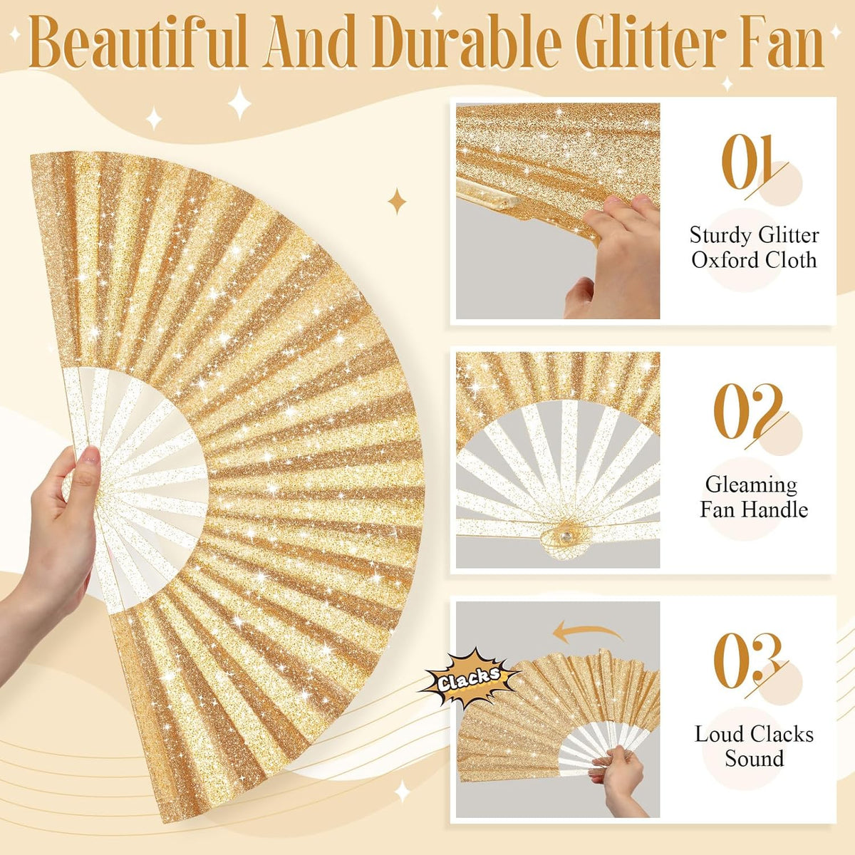 Large Gold Glitter Clack Fan – Perfect for Boots on the Ground Line Da ...